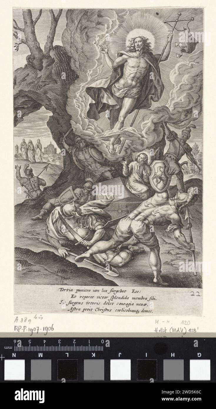 Resurrection of Christ, Antonie Wierix (II), After Maerten de Vos, 1583 - 1587 print Christ ...
