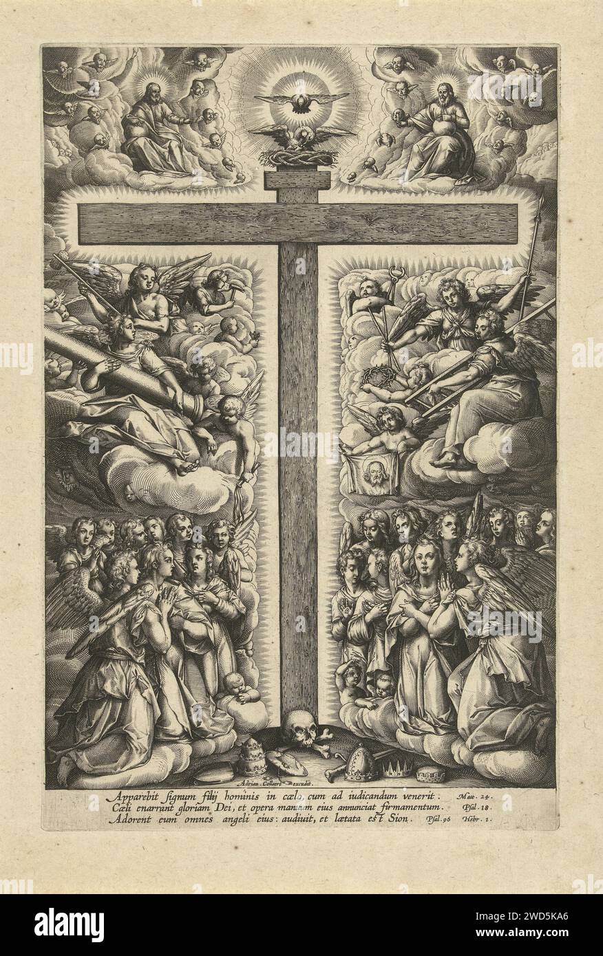 Adoration of the Cross, Adriaen Collaert, 1570 - 1618 print Central is the cross on which Christ ...