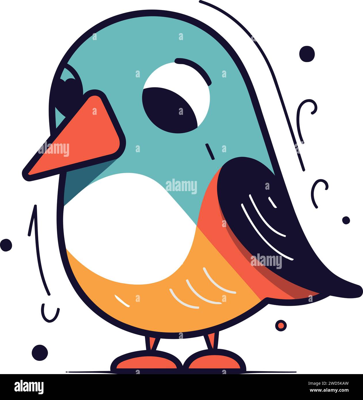 Vector illustration of cute cartoon bird. Flat line art style design ...