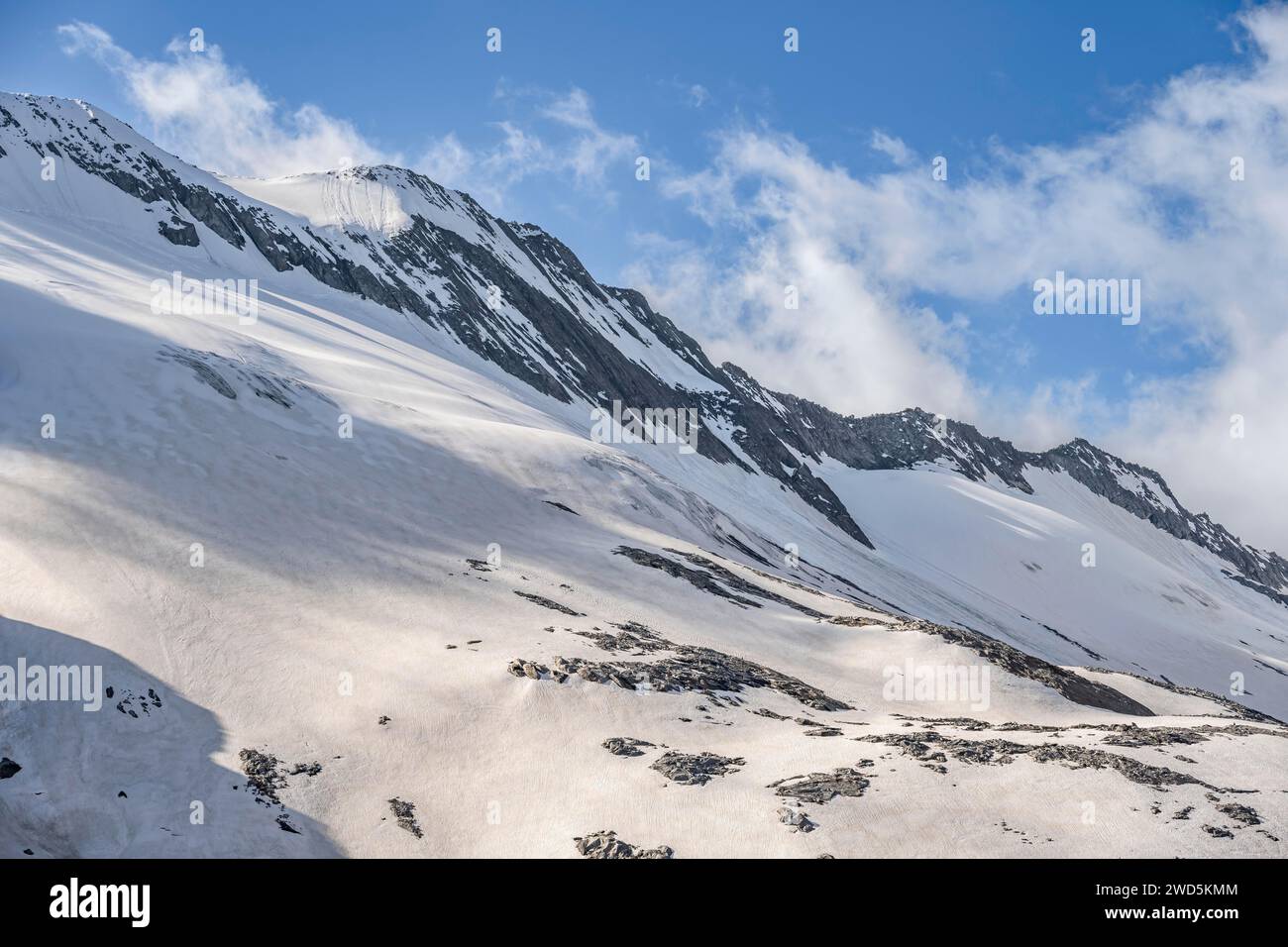 Mountain landscape with rock and glacier, Furtschaglkees glacier ...