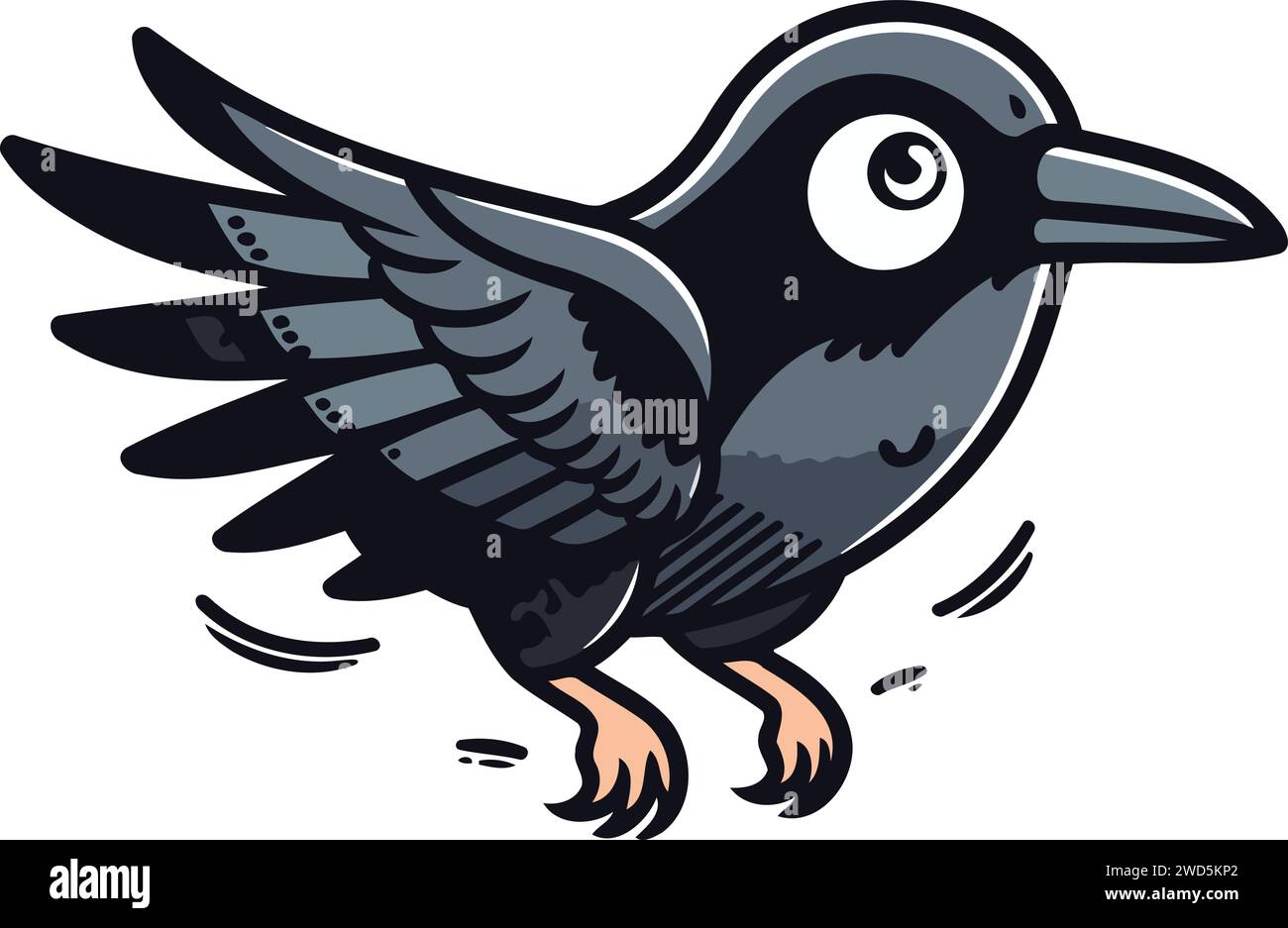 Crow flying isolated on white background. Vector illustration in ...