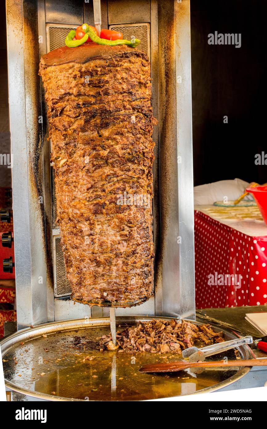 Traditional Turkish Doner Kebab on pole Stock Photo - Alamy