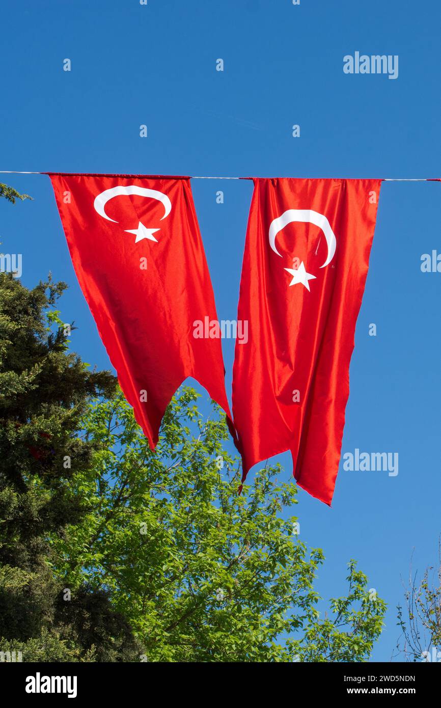 Turkish national flag hang in view in open air Stock Photo - Alamy