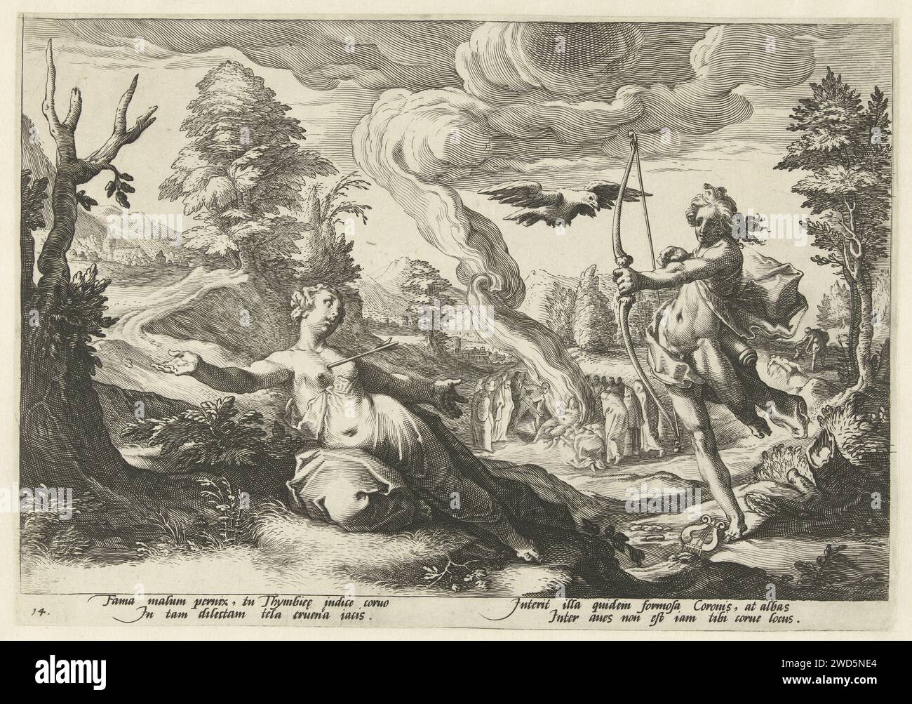 Apollo doodt Coronis, Hendrick Goltzius (workshop of), after Hendrick ...