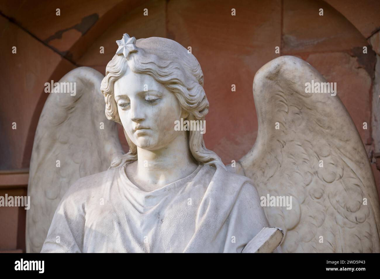 White, female angel figure, angel statue with star on the crown ...