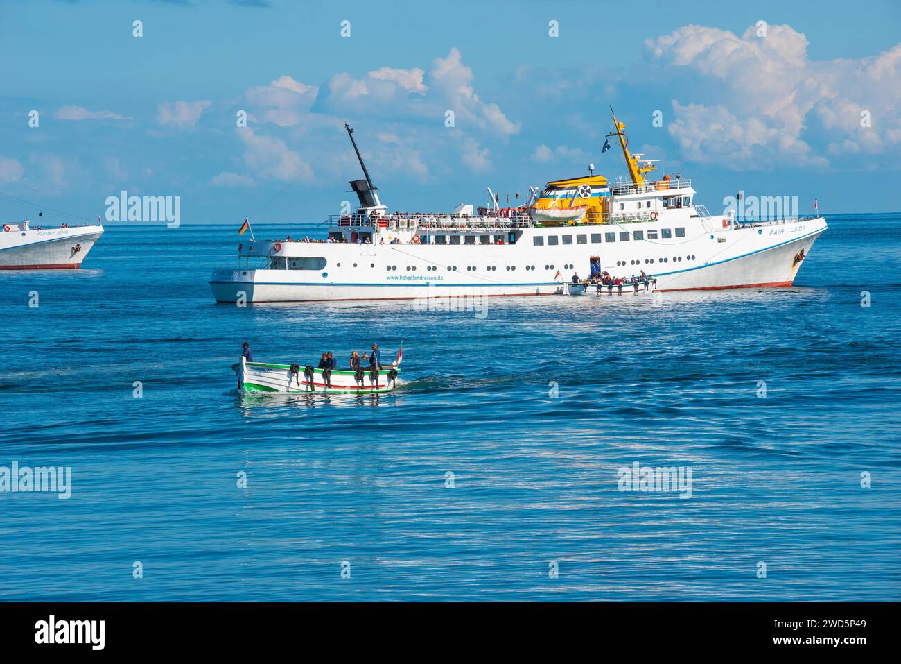 White ferry 'Fair Lady' during embarkation off the island of Heligoland ...