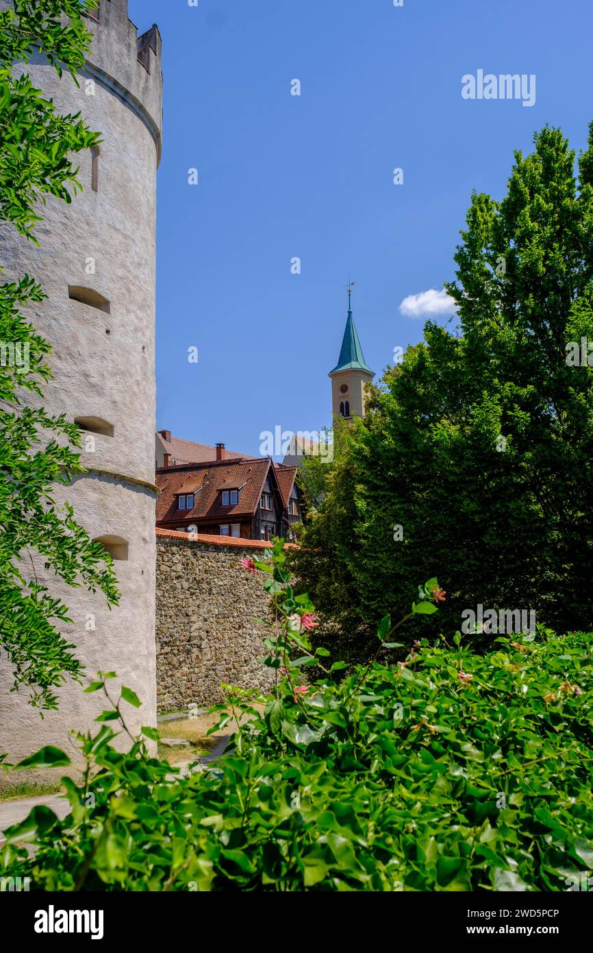 Town wall, with stag burial tower, Ravensburg, Upper Swabia, Baden ...