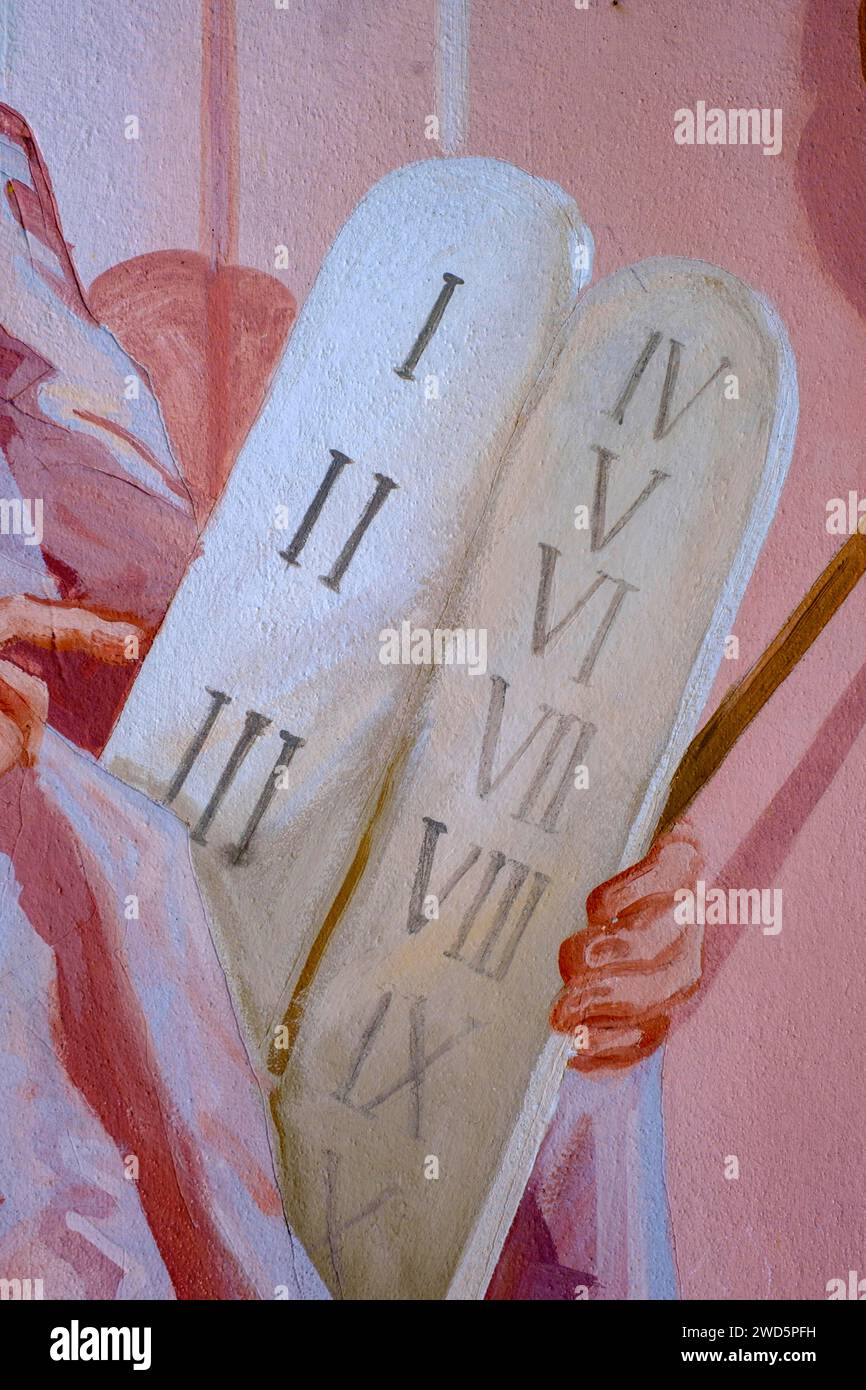 Fresco of Moses with the Tablets of the Law, Ten Commandments, Castle ...
