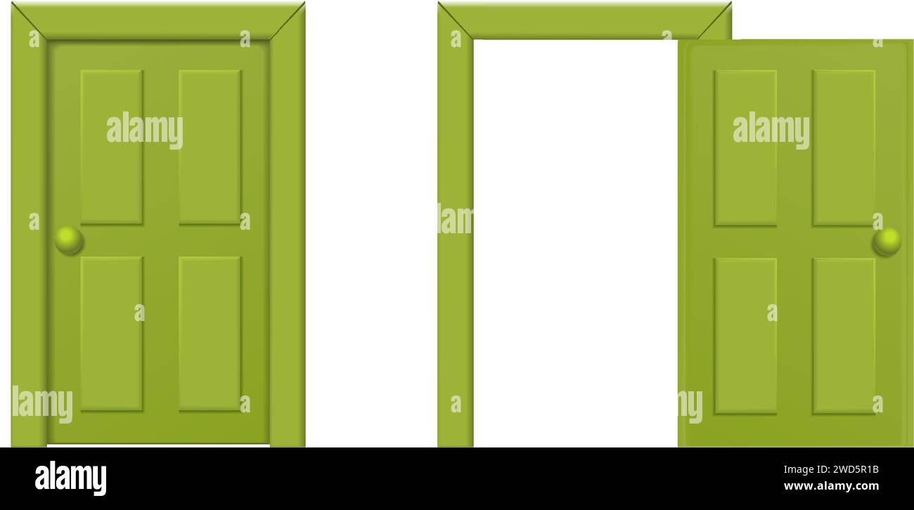 cartoon style icon illustration. Open and closed mansion door entry ...