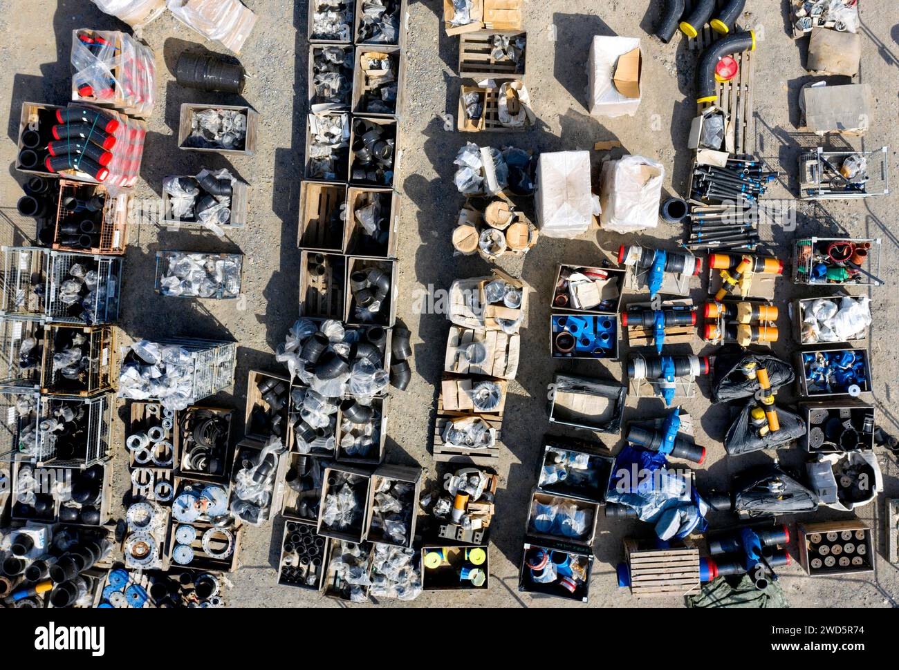Building materials stored in crates at the Tesla Giga Factory Stock ...