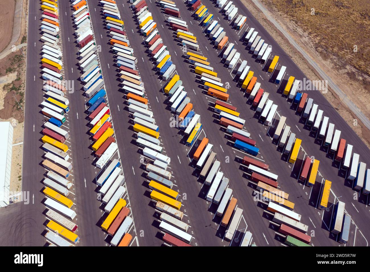 Truck trailers and truck containers standing in a car park at the Giga ...