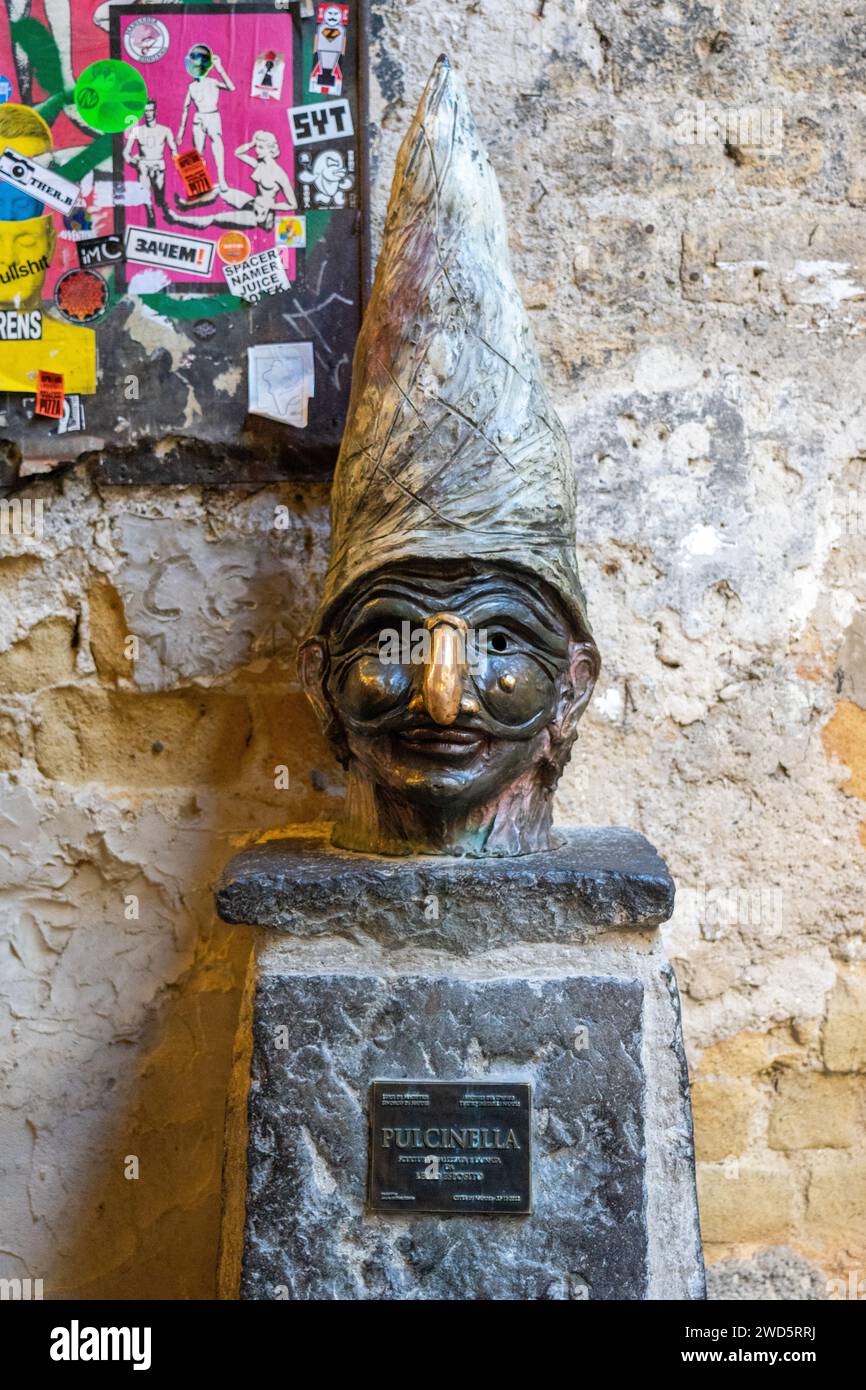 bust of the Pulcinella statue located in the street of Naples-Italy ...
