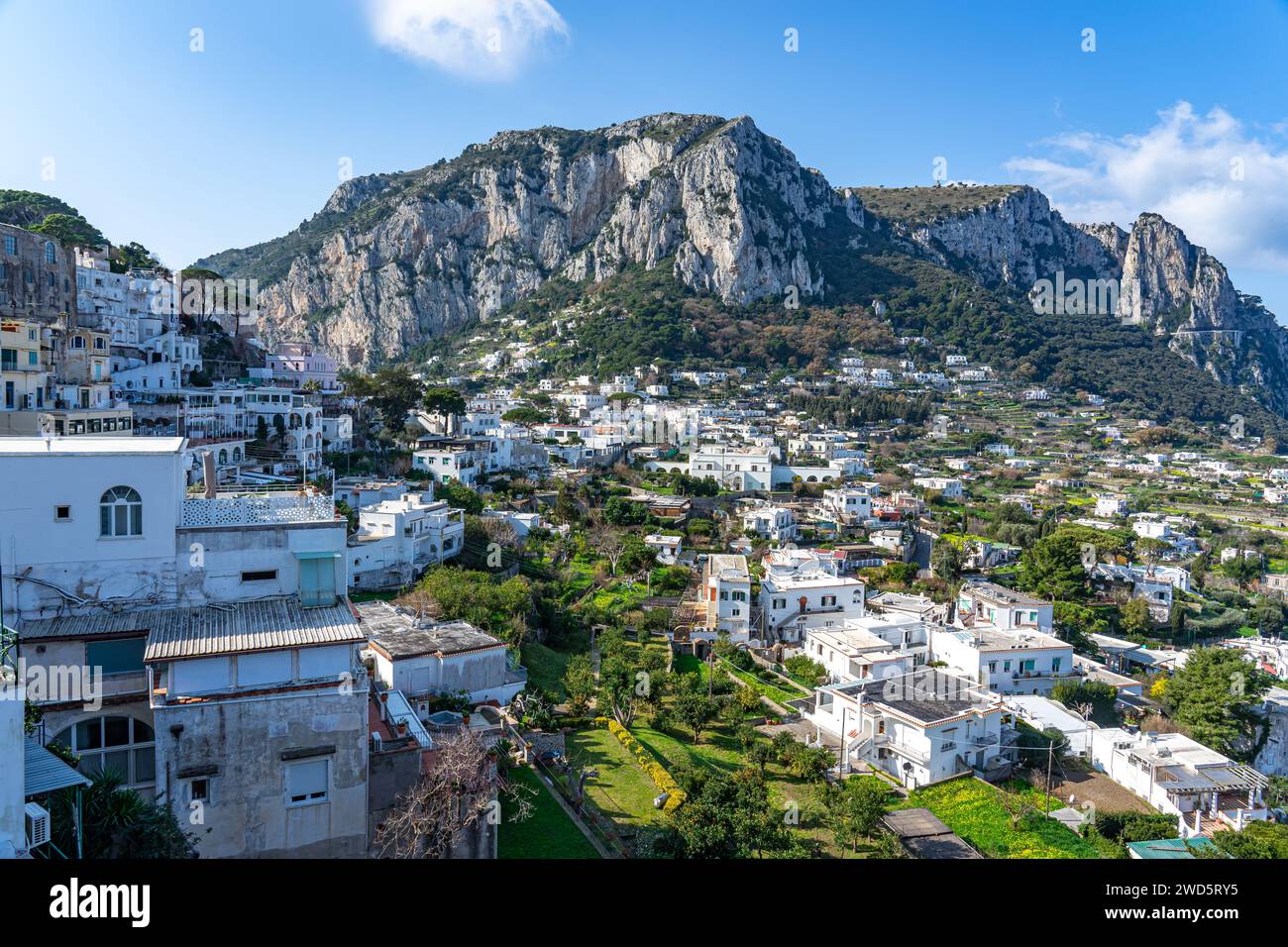 view of the mountain range a from the square of the island of Capri ...