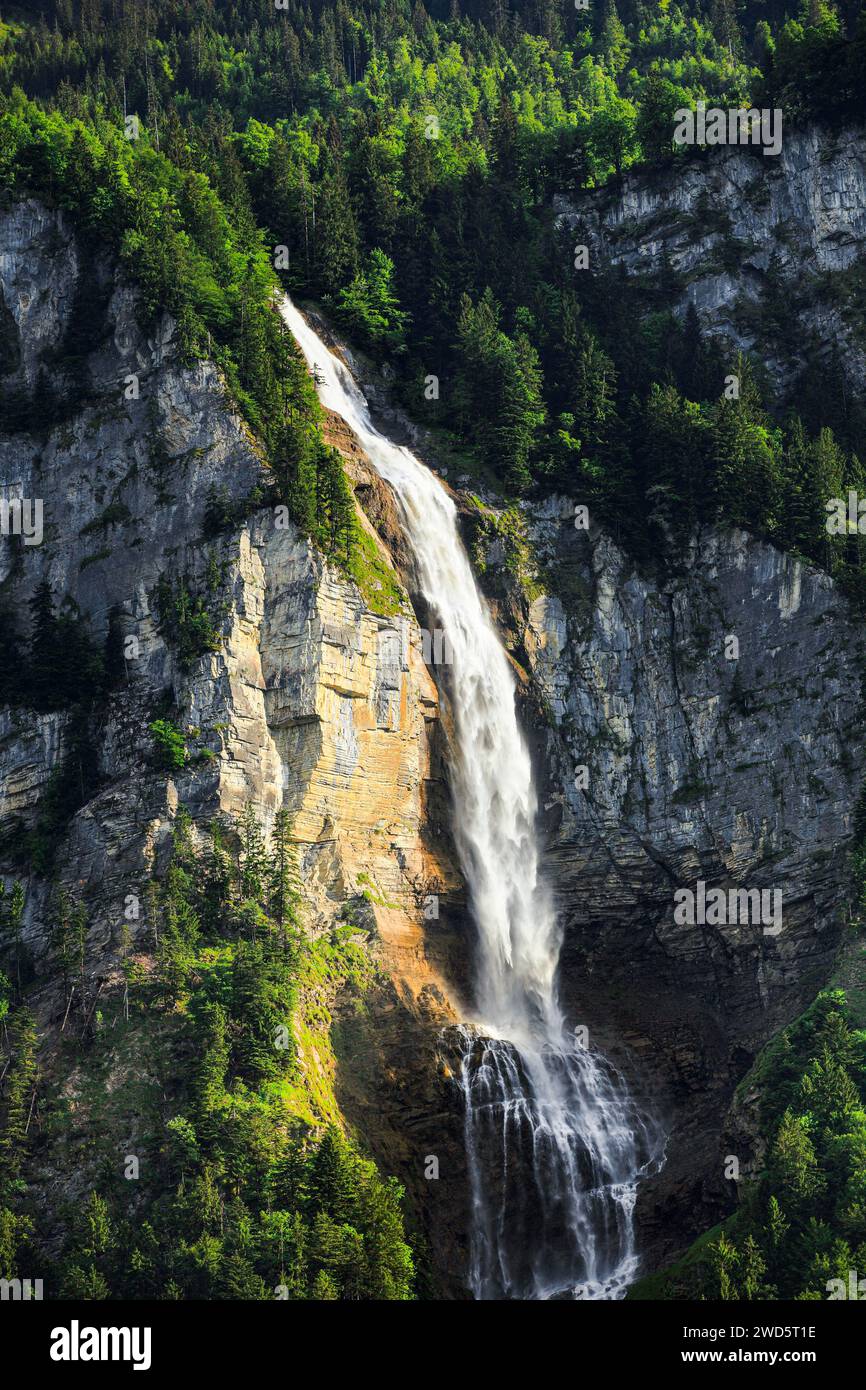 Oltschibach Falls, waterfall in the Bernese Alps, Switzerland Stock ...