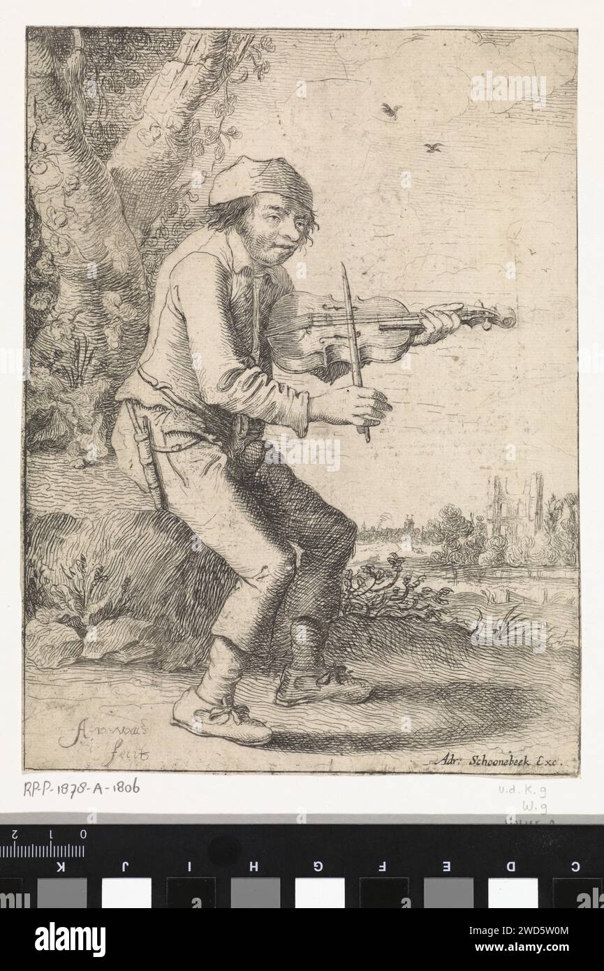 The violin player, Aert van Waes, 1639 - 1684 print Landscape with a ...