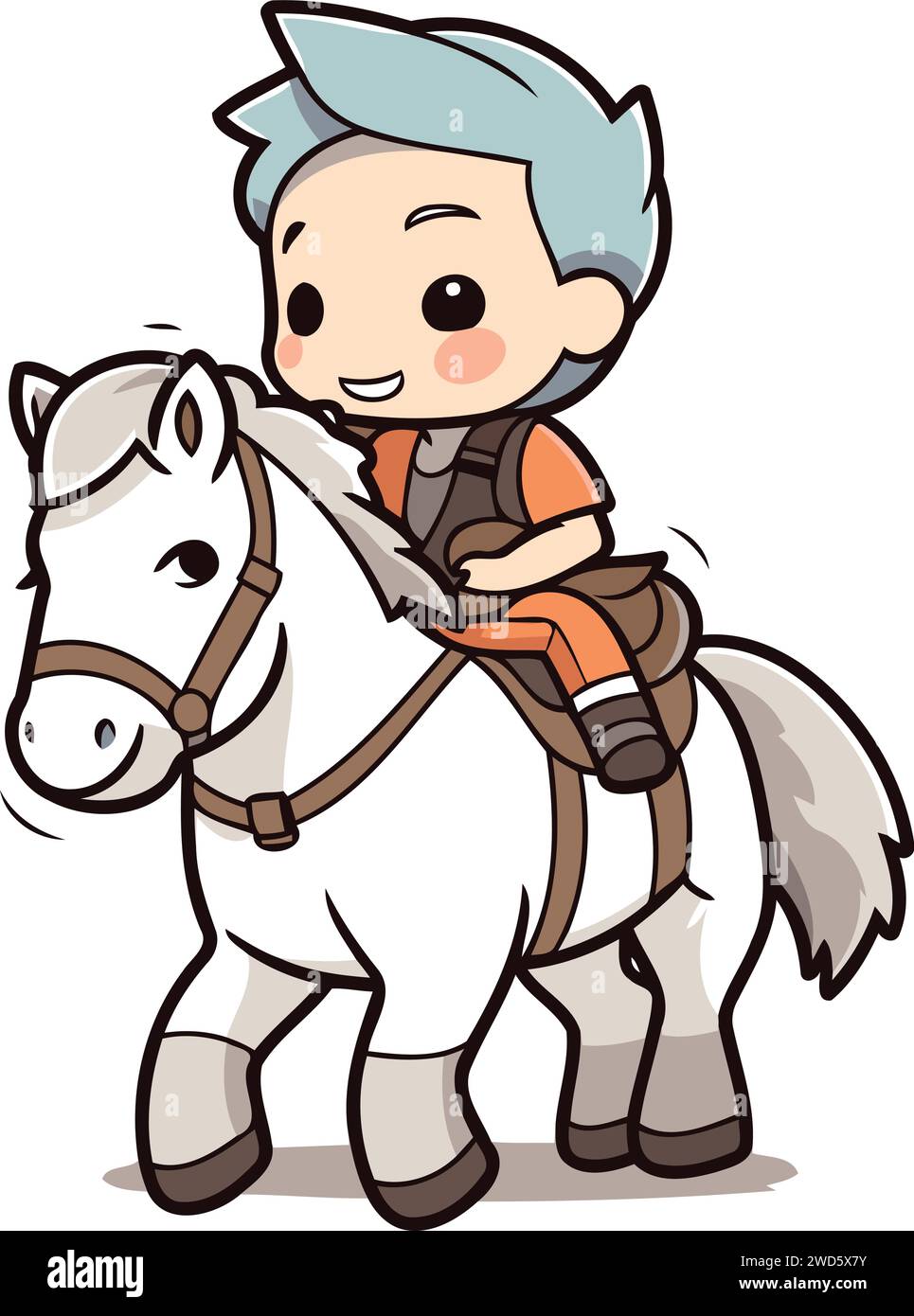 Boy riding a horse on a white background. Vector cartoon illustration ...