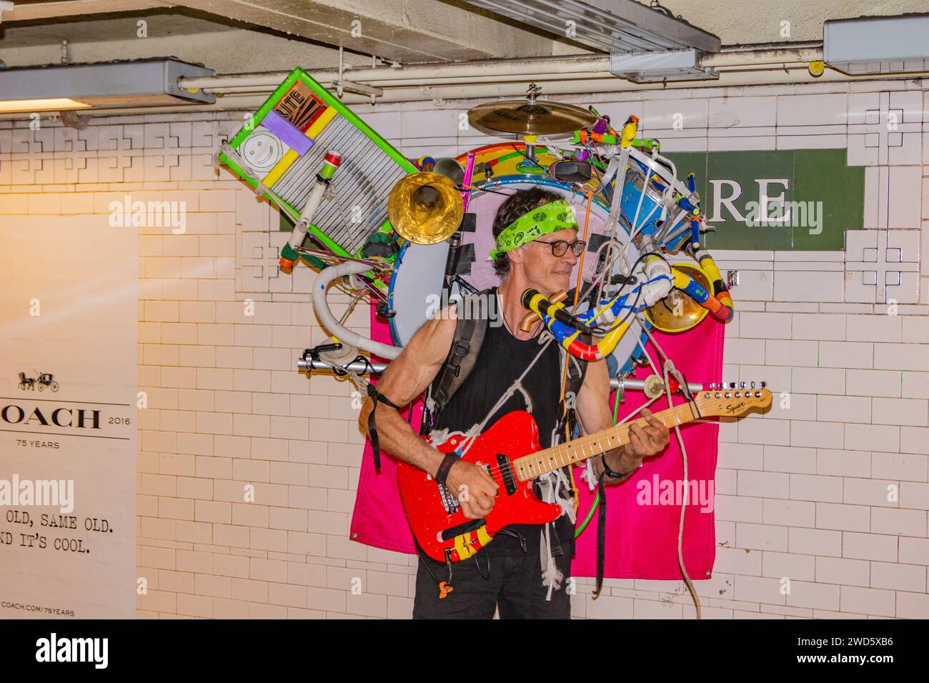 Mulitiple Intrument Male Musician plays in a New York subway Stock ...