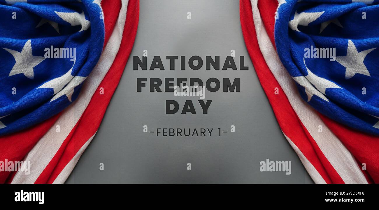 National Freedom Day greeting banner, card with USA flag. Freedom for ...