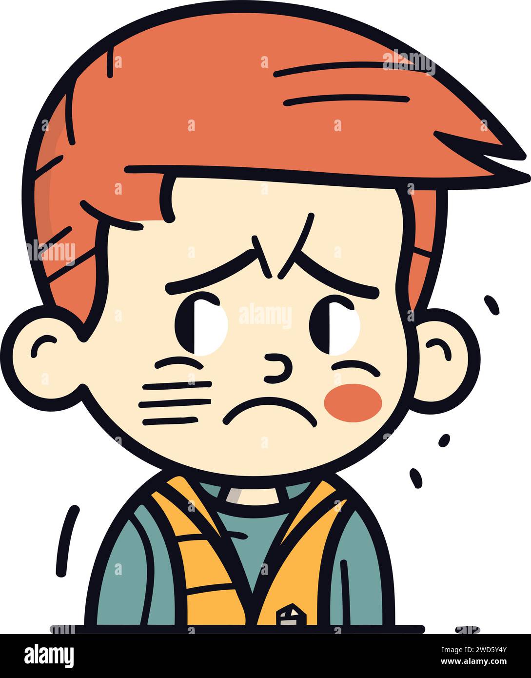 Illustration of a Sad Kid Boy Wearing Yellow Jacket Vector Icon Stock ...