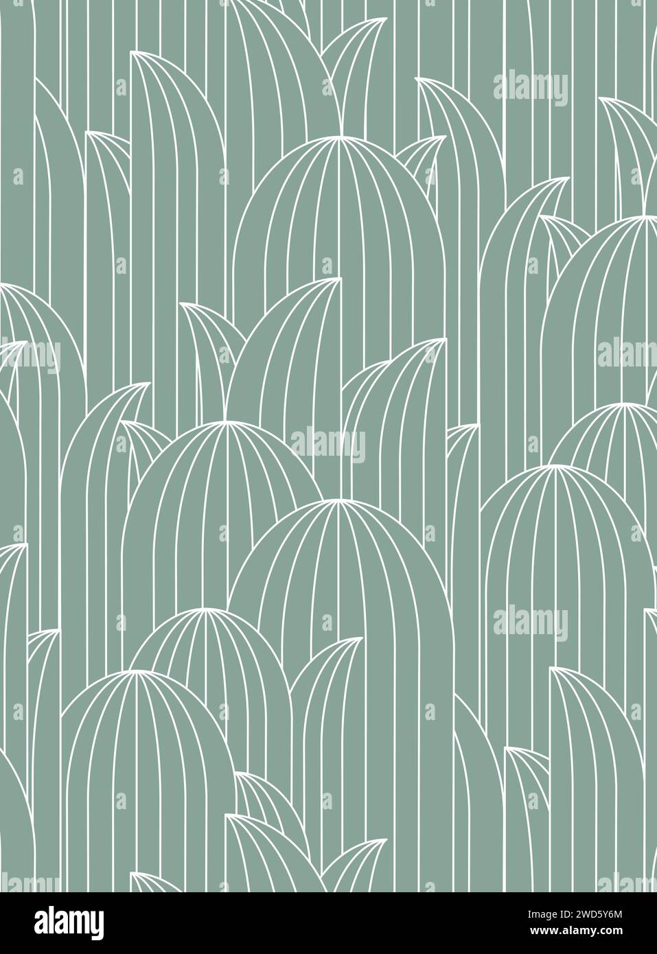 Art deco oval leafy geometrical seamless pattern drawing in turquoise ...