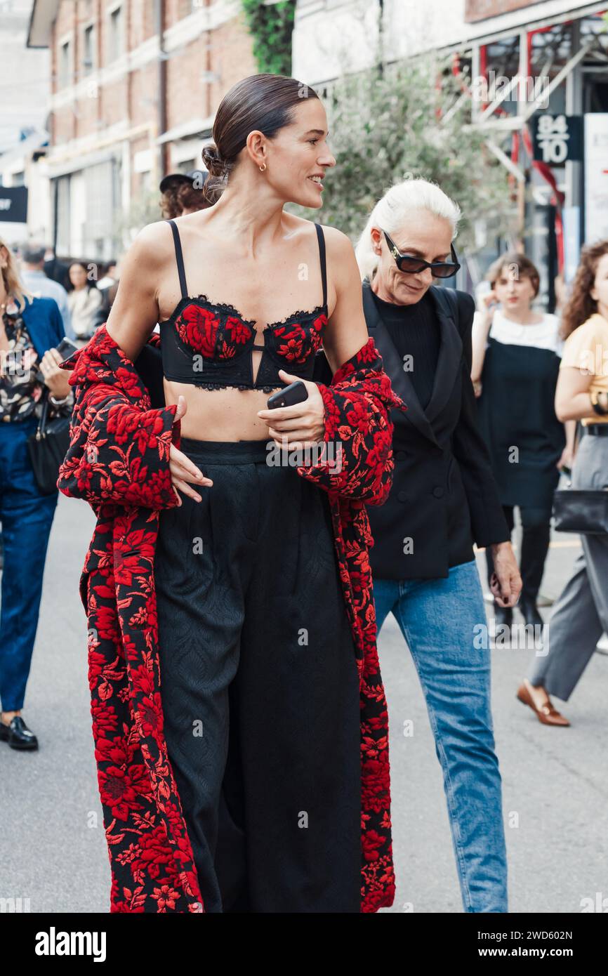 Chiara Baschetti outside Antonio Marras show during Milan Fashion Week ...