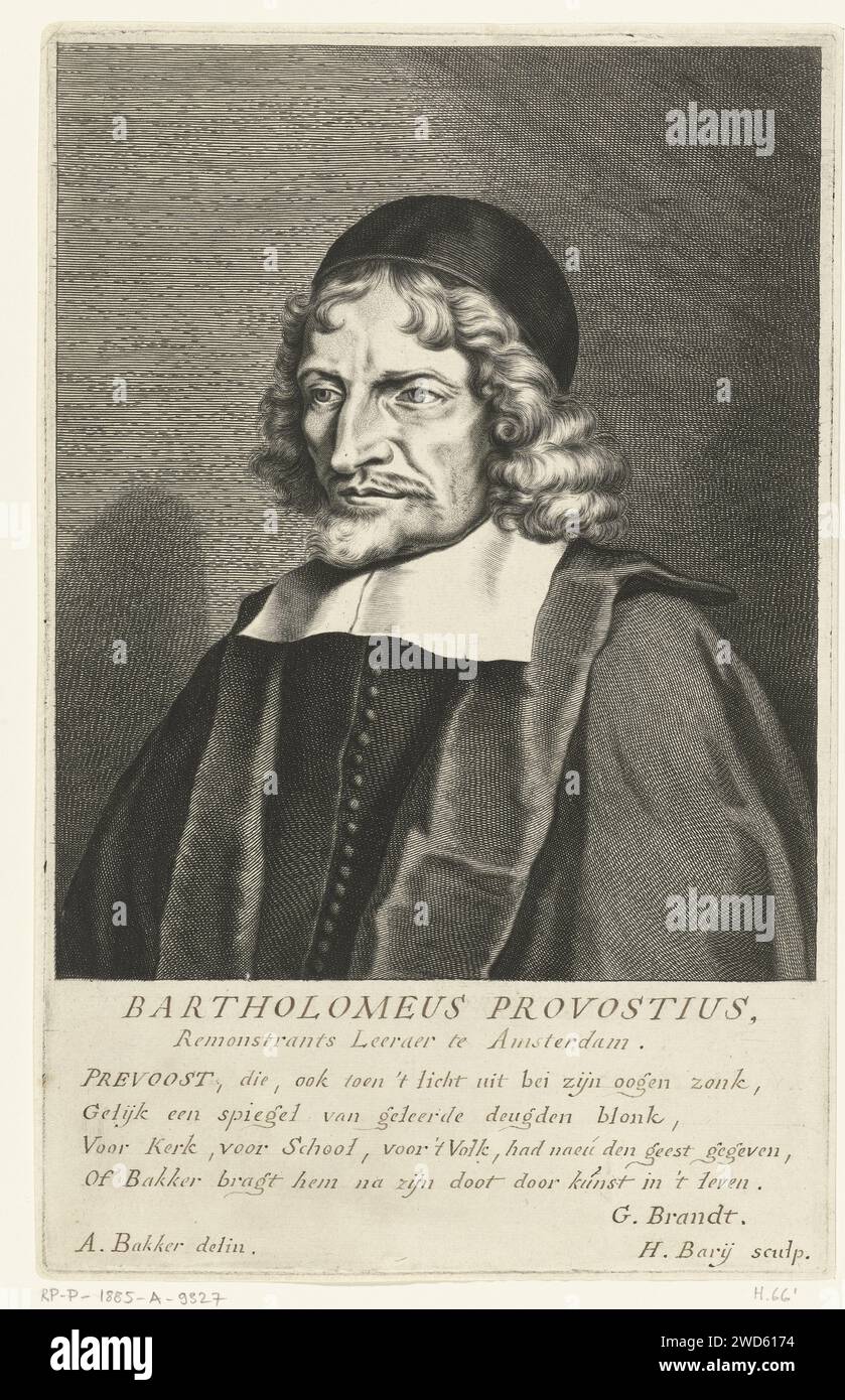 Portrait of Bartholomaeus Prevostius, Hendrik Bary, After Adriaen ...