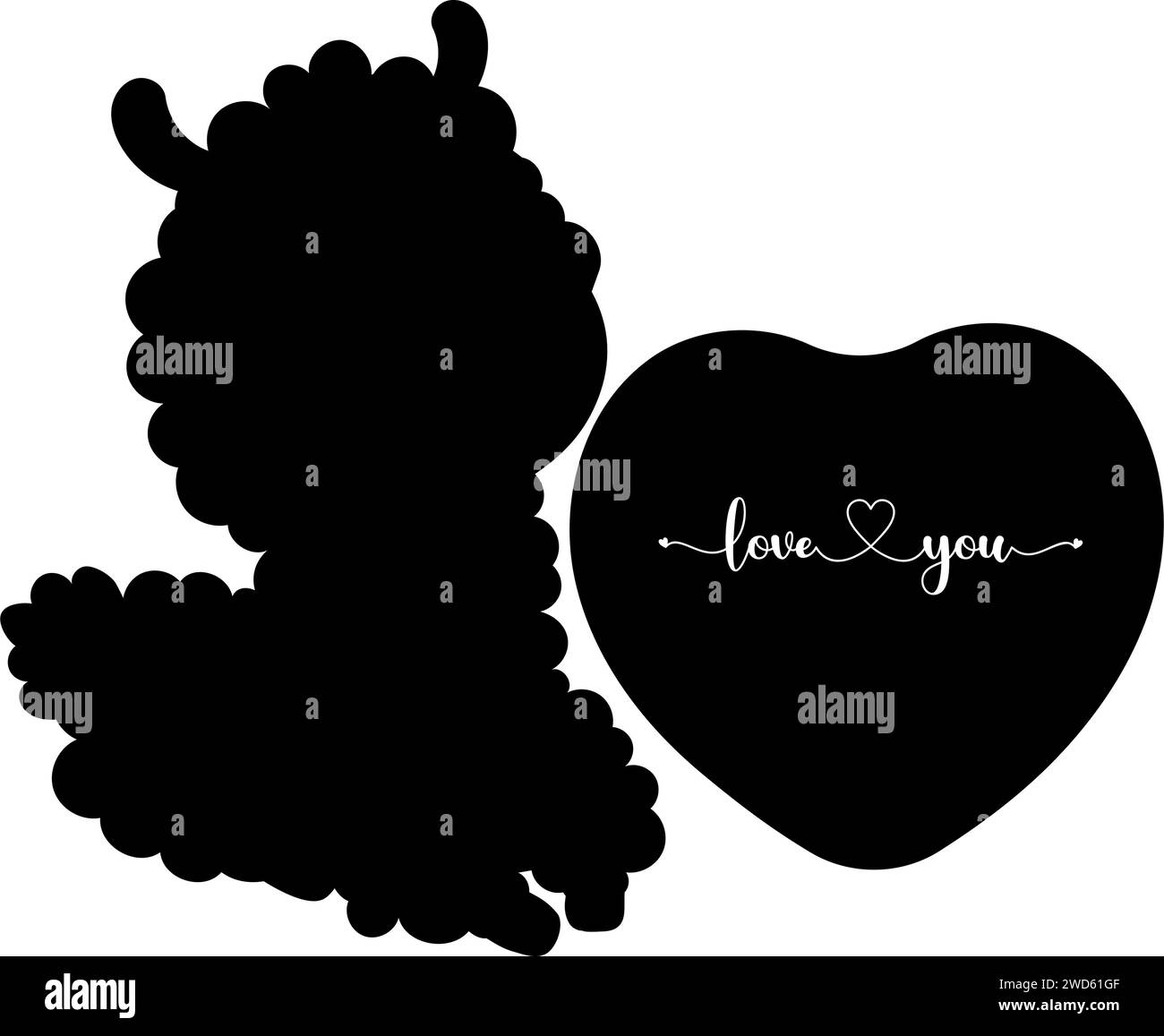 Llama Alpaca. Silhouette animal with heart. Romantic valentine Love you ...