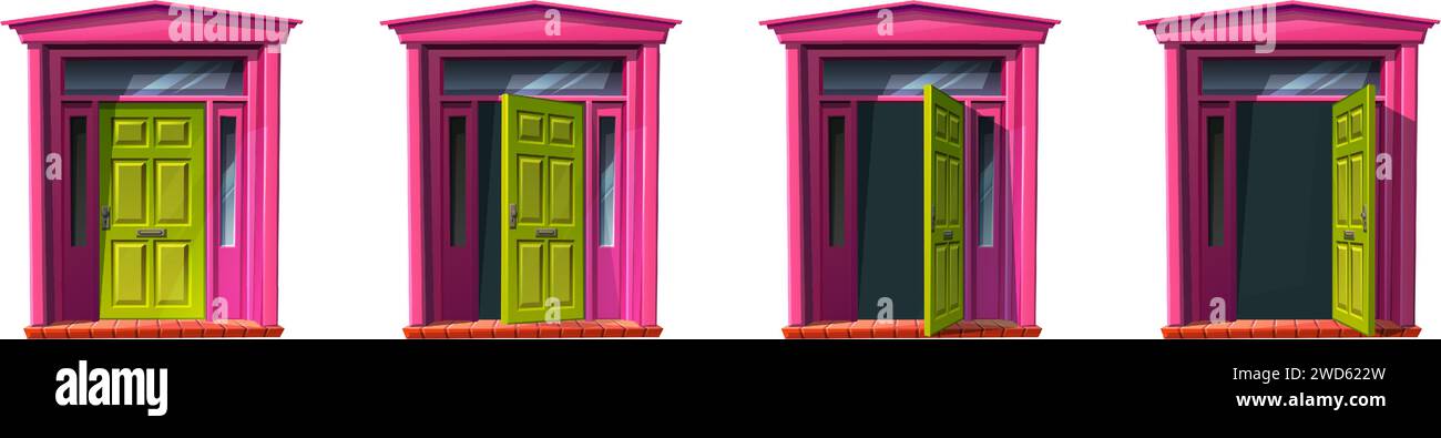 Green wooden door of old cottage house. Vector cartoon style icon ...