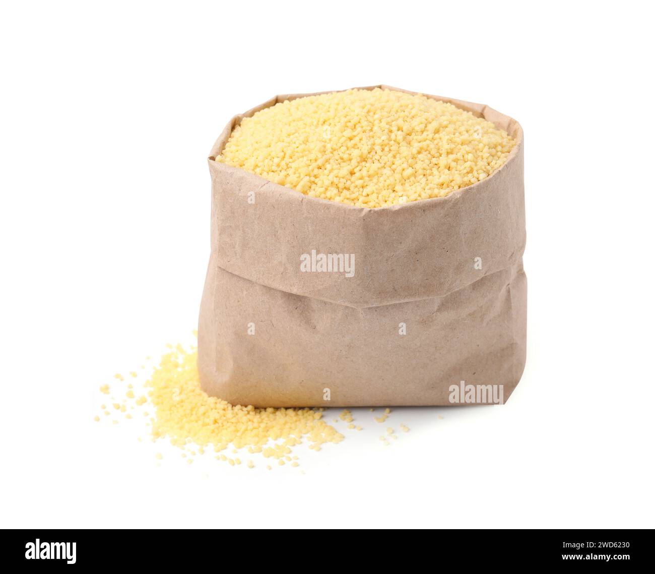 Raw couscous in paper bag isolated on white Stock Photo - Alamy