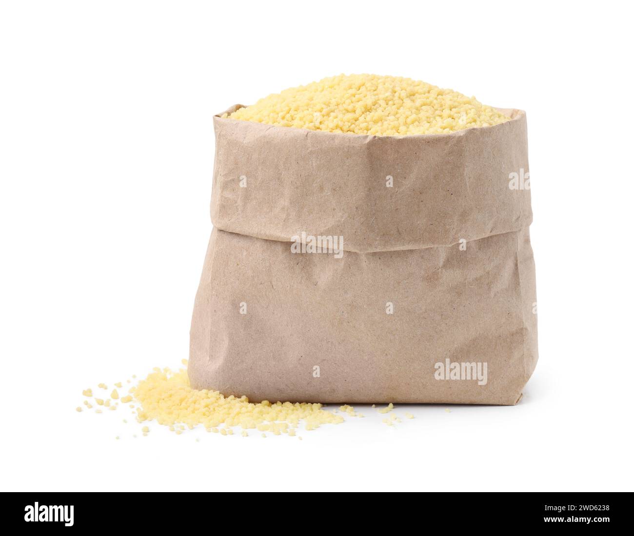 Raw couscous in paper bag isolated on white Stock Photo - Alamy