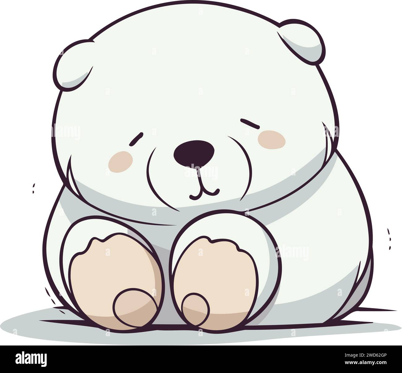 Cute Cartoon Polar Bear Sitting On White Background Vector