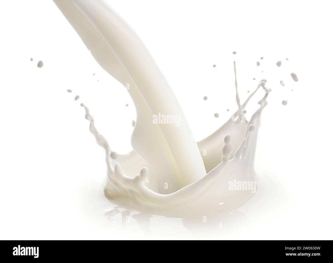 Fresh milk pouring and splashing on white background Stock Photo - Alamy