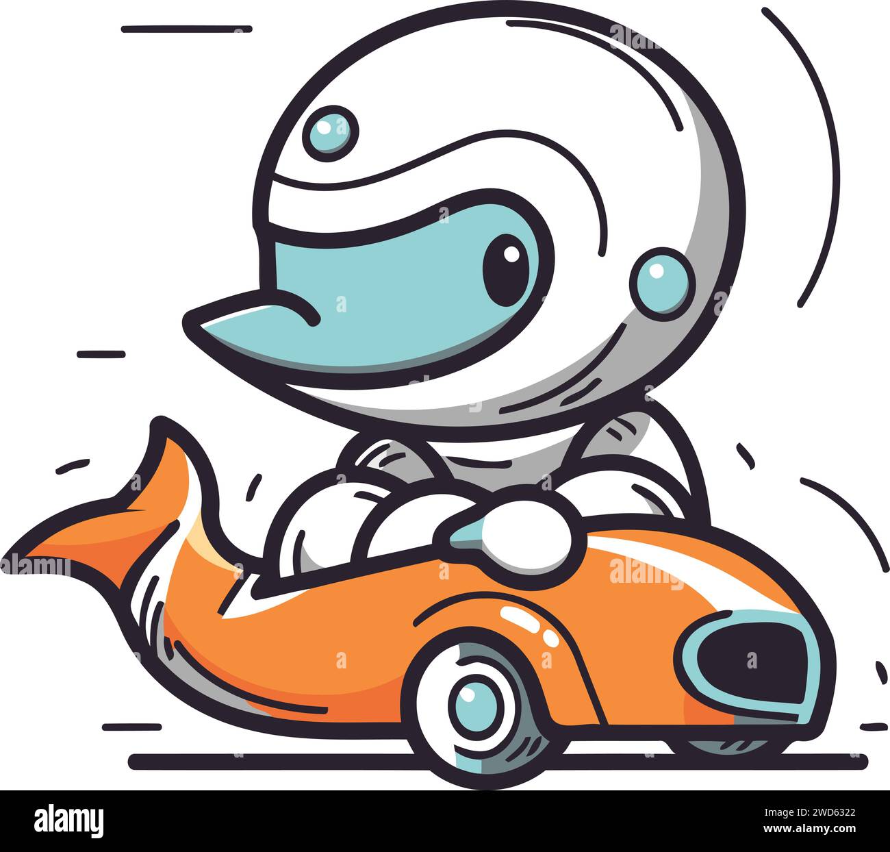 Cute cartoon alien driving a car. Vector illustration isolated on white ...