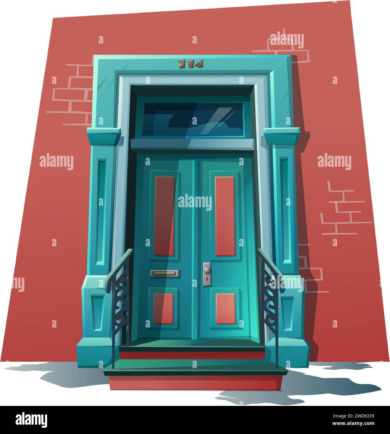 Vector cartoon style old mansion door entrance , house facade entry ...