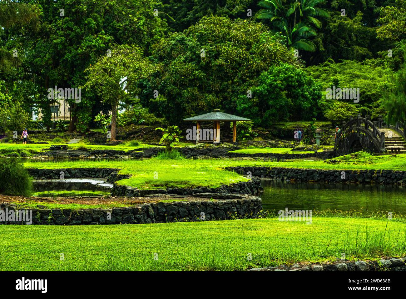 Pergola with waterways in Liliuokelani Park & Gardens in, Hilo Hawaii Stock Photo - Alamy