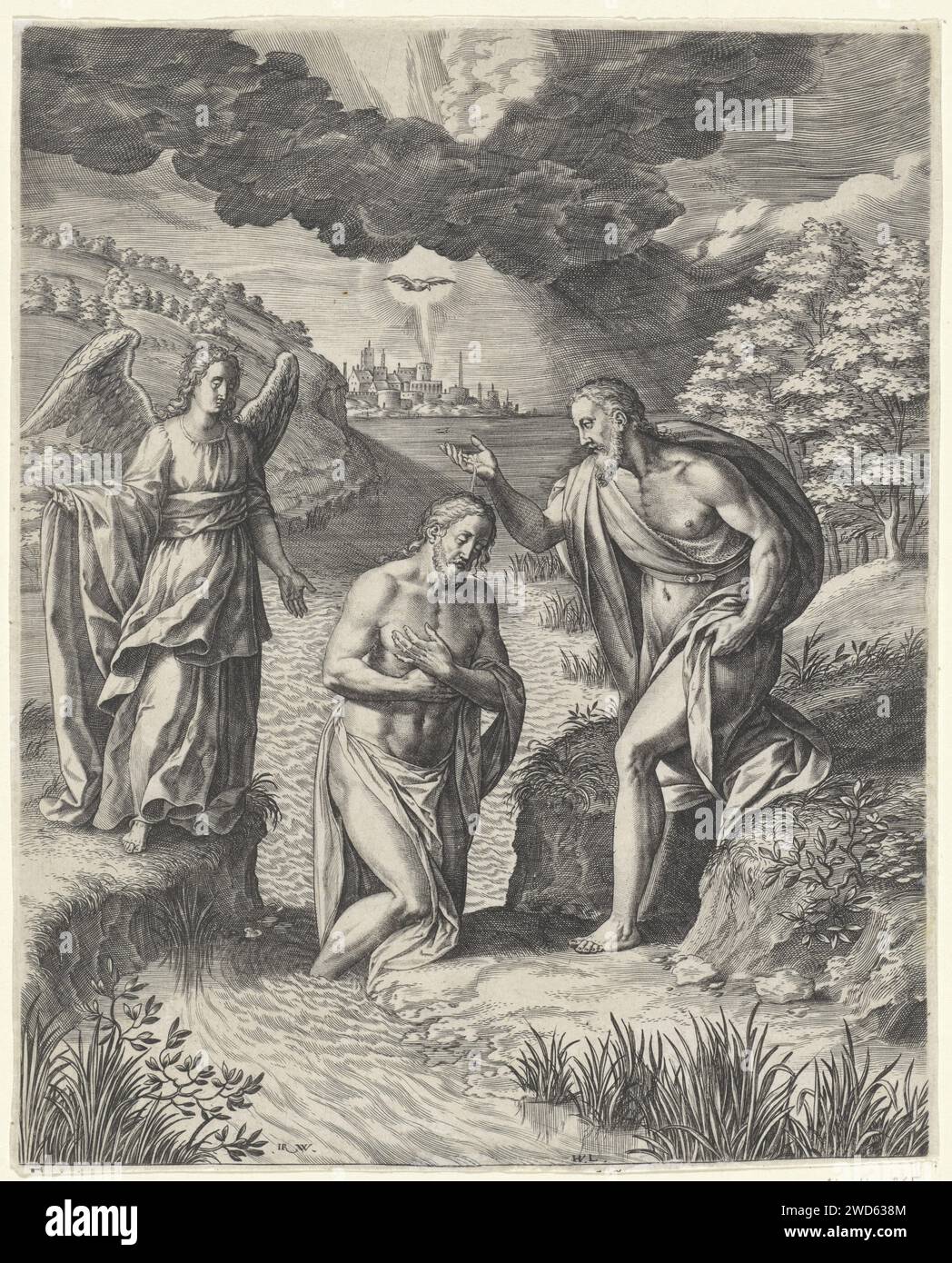 Baptism of Christ, Hieronymus Wierix, 1563 - Before 1586 print Christ is baptized by John the ...