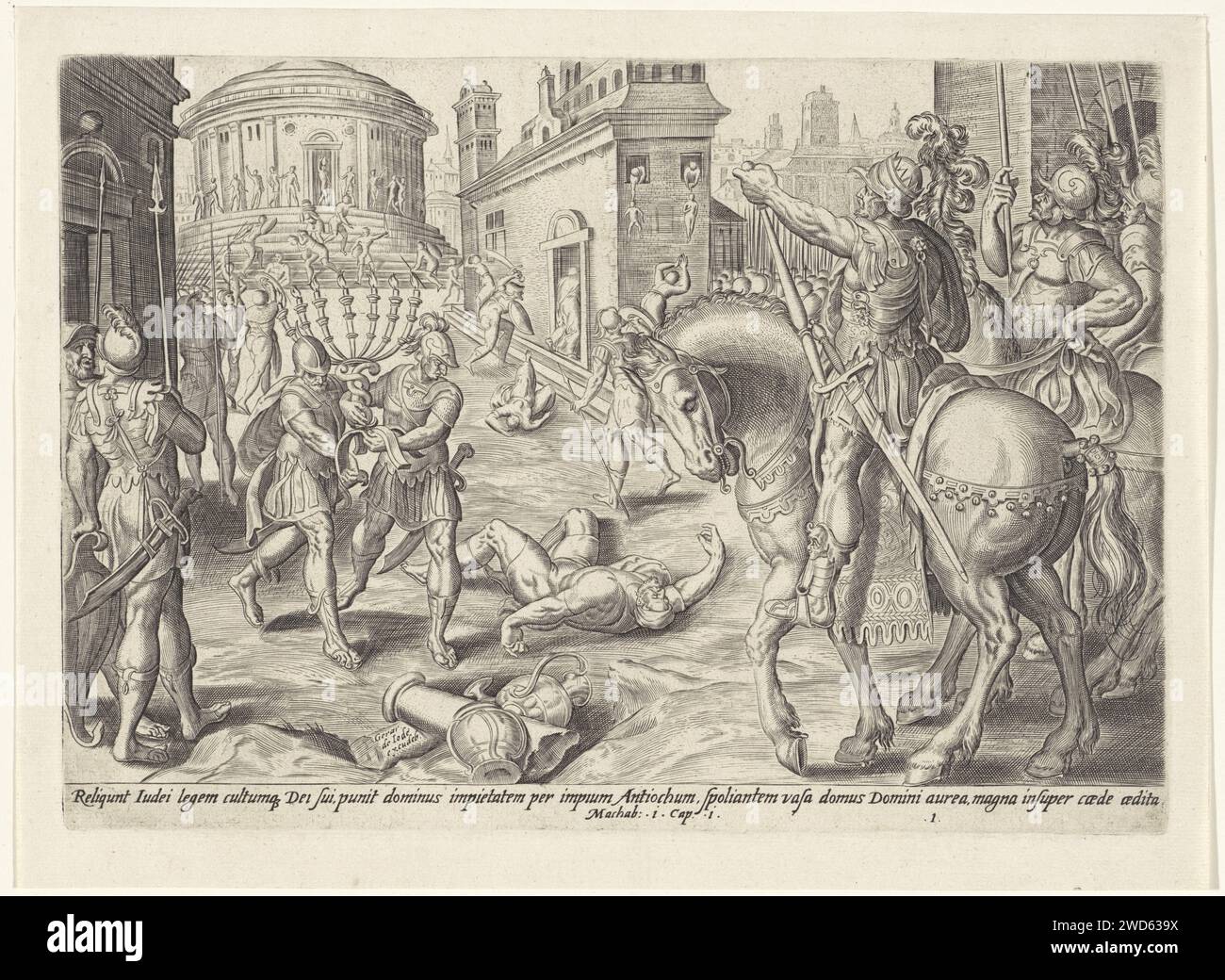 Antiochus Epifanes robes the temple of Jerusalem, Johannes Wierix ...