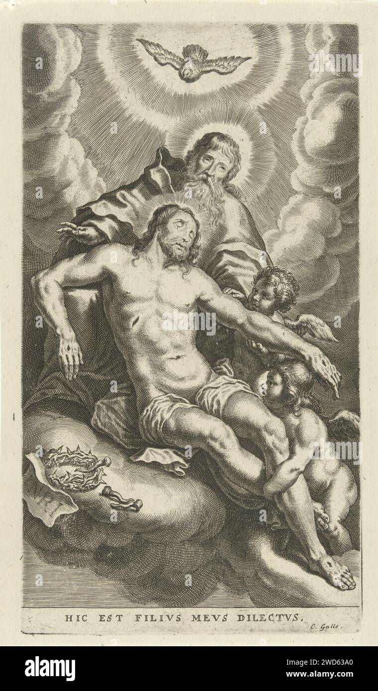Ascension of Christ, Cornelis Galle (II), 1638 - 1678 print God the Father and two angels wear ...