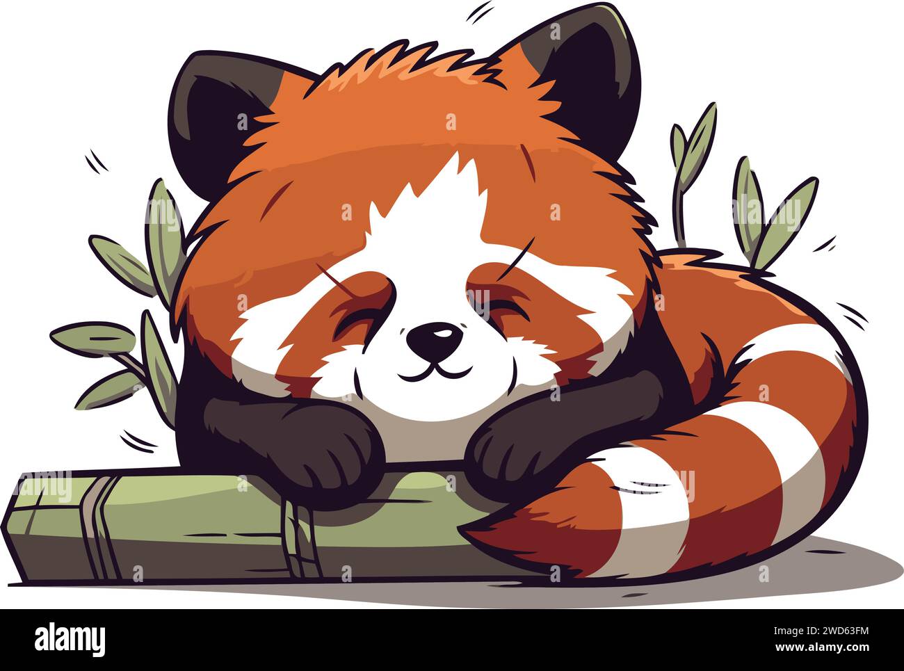 Cute Cartoon Red Panda Sleeping On Bamboo Vector Illustration Stock Vector Image And Art Alamy