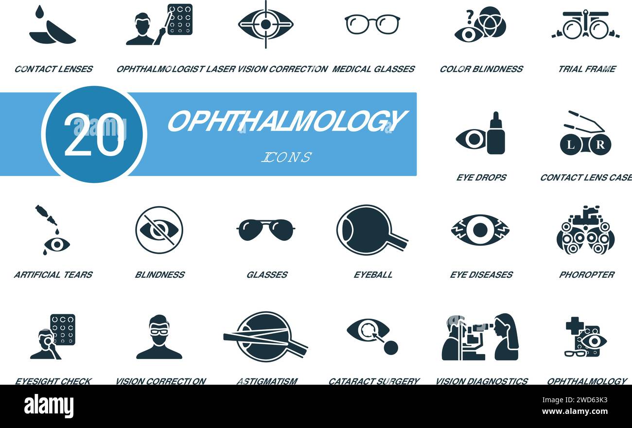 Ophthalmology set. Creative icons: contact lenses, ophthalmologist ...
