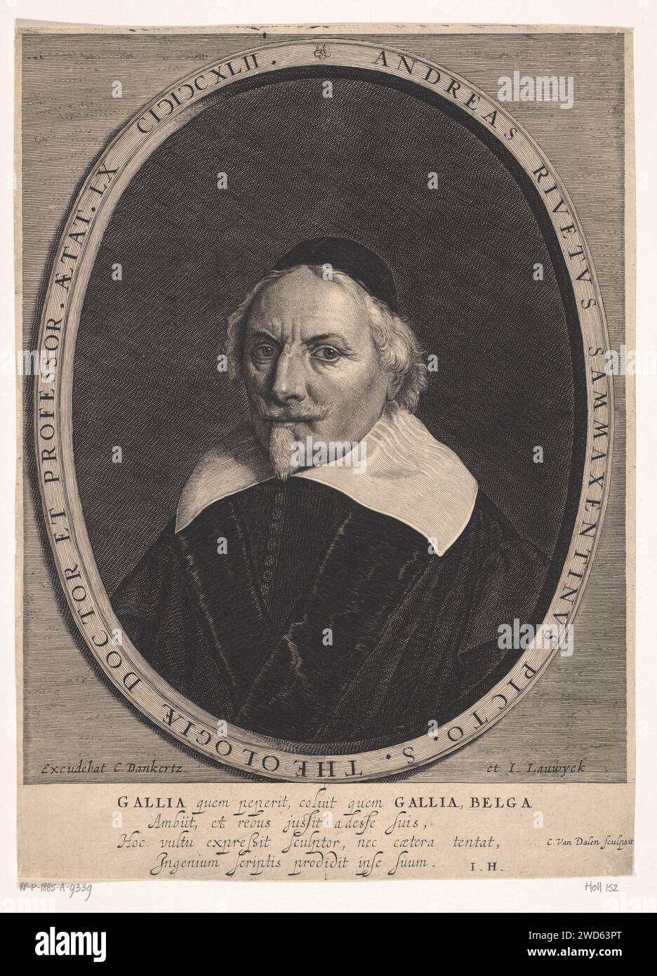 Portrait of André Rivet at the age of 60, Cornelis van Dalen (I), after ...