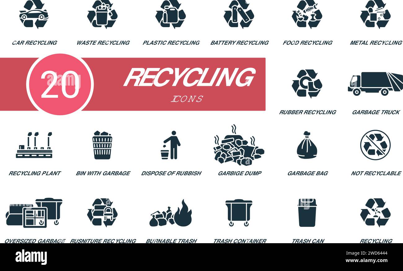 Recycling icons set. Creative icons: car recycling, waste recycling ...