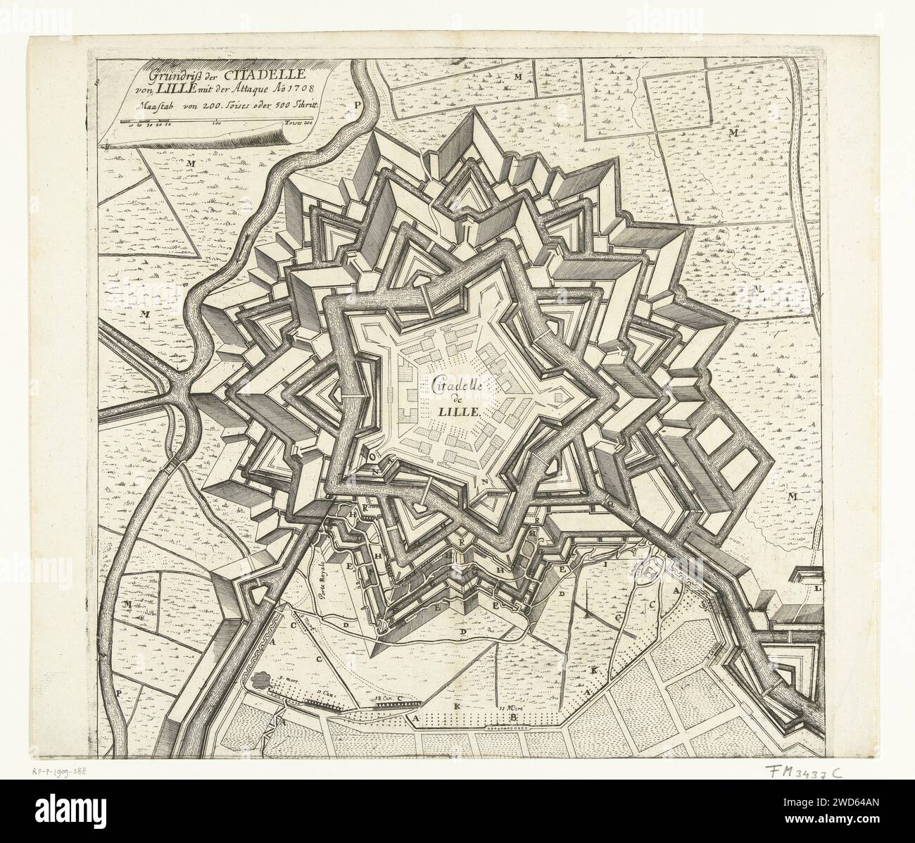 Map of the Citadel van Rijssel, 1708, Anonymous, 1708 print Map of the ...