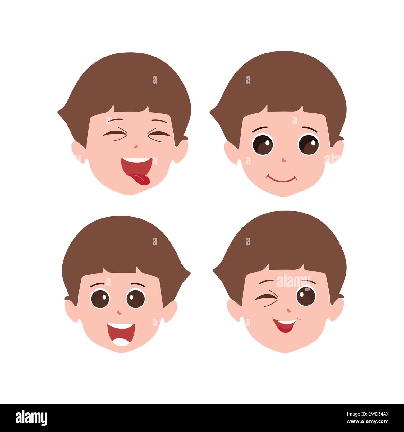 Cute little boy facial expressions. Vector of kid faces illustration ...