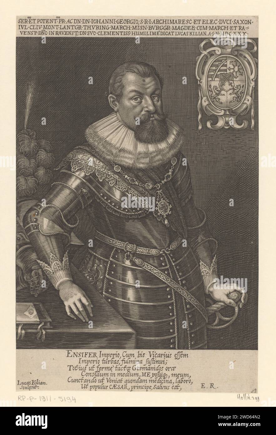 Portrait of Johann Georg van Saksen, Lucas Kilian, 1630 print Text in ...