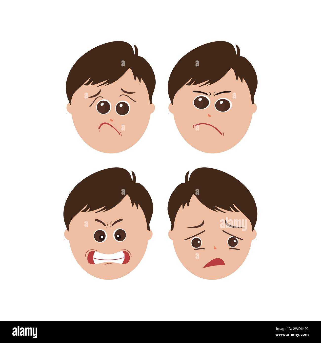Cute little boy facial expressions. Vector of kid faces illustration ...