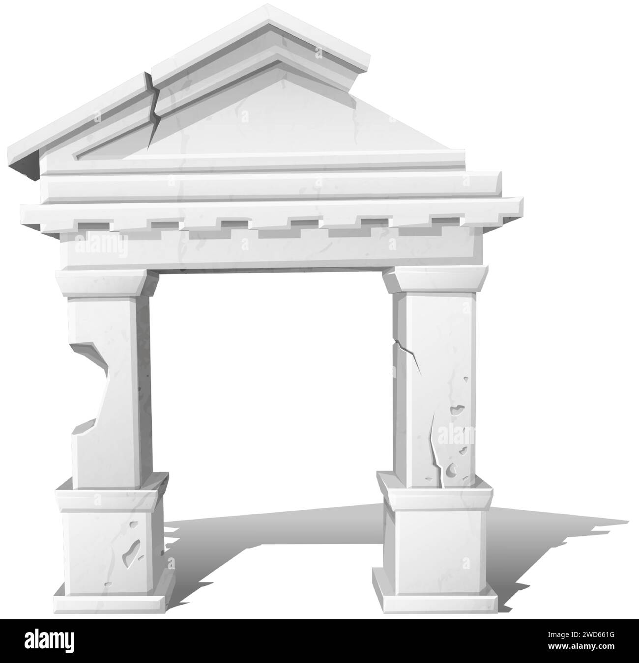 realistic vector icon illustration. Broken antique white stone greek ...