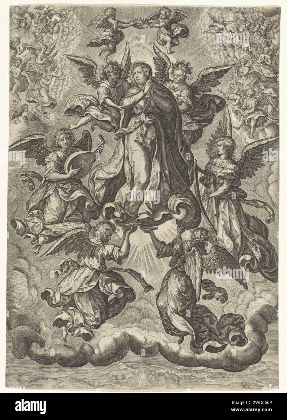Ascension of Maria, Johannes Wierix, 1559 - 1620 print Maria is led to ...