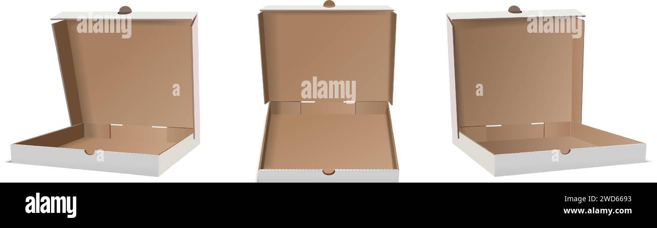 realistic vector icon illustration set. Side and front view cardboard ...