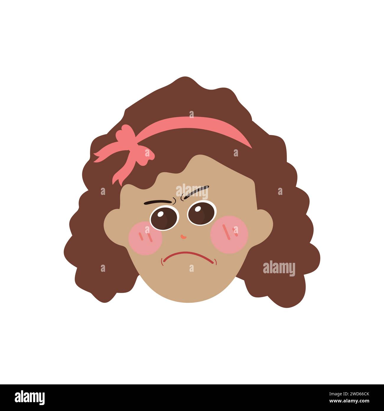 Little girl face expression, set of cartoon vector illustrations ...